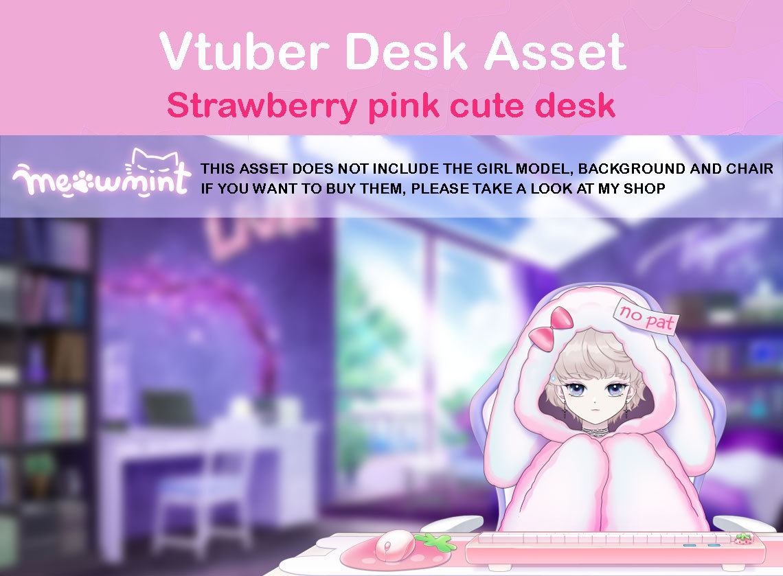 Strawberry Pink Cute Desk - Vtuber asset - meowmint - BOOTH