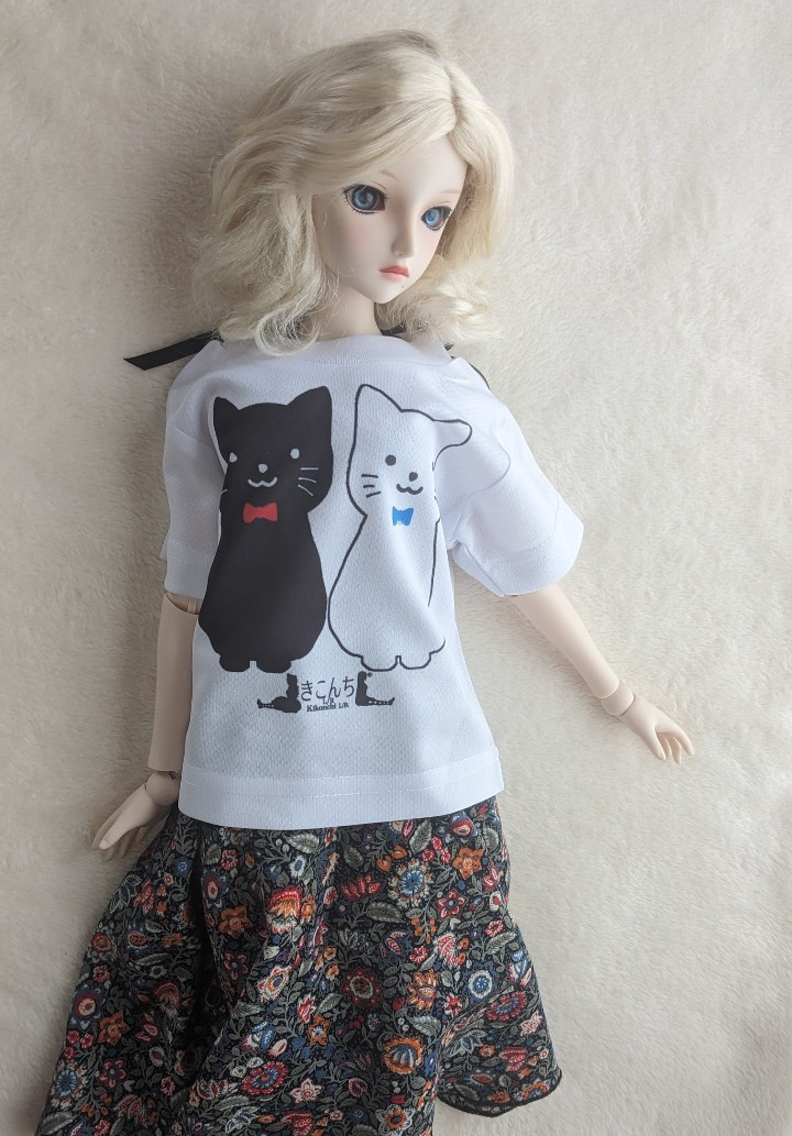 SD･DD系サイズ オリジナルプリントビッグT 黒猫白猫 DDDy・SD・スマートドール着用可能 - きこんちL/R booth本店 - BOOTH