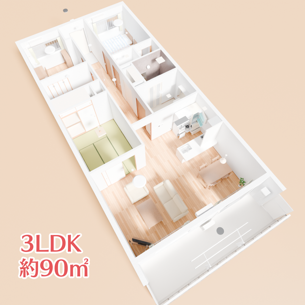 3LDKマンションの部屋の3Dモデル(家具付き)[Blender,unity(VRC)用] - 3Dで漫画を作ろう_ショップ - BOOTH