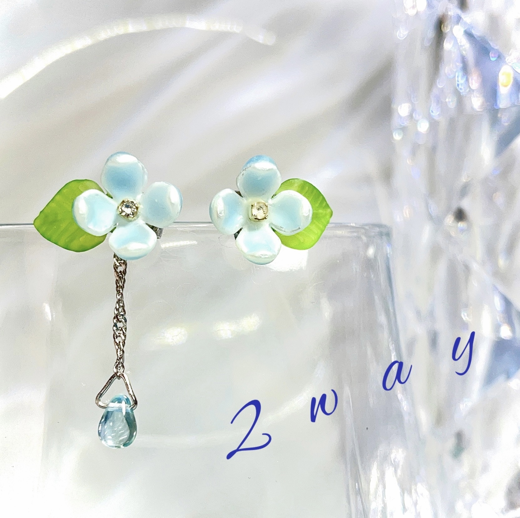 花と露 青色 ピアス ([樹脂]ピアス･イヤリングに変更可) 2way仕様 シンプル フォーマルにも - Re:To. - BOOTH