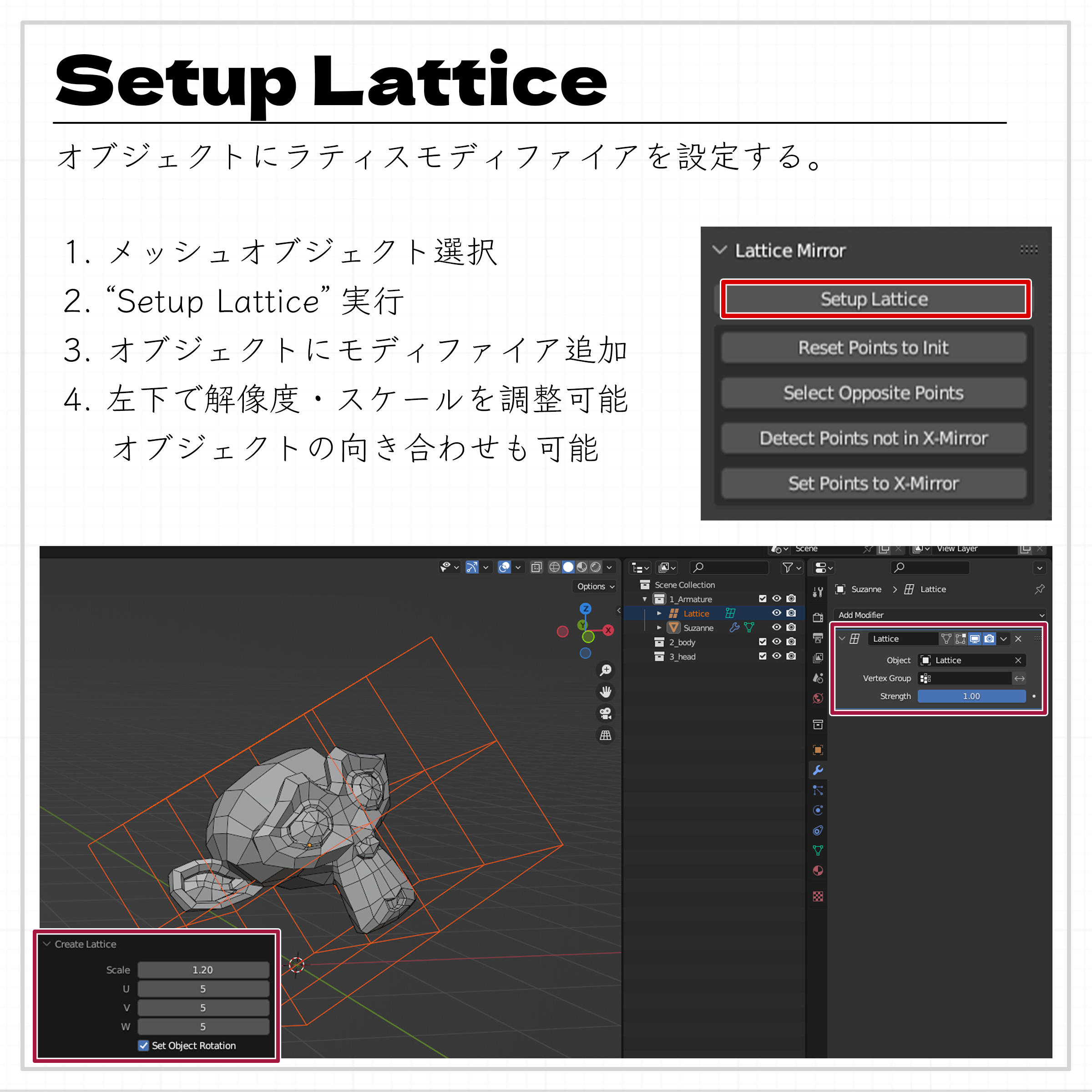 Blender Addon 「ラティス X-ミラー / Lattice X-Mirror」 - LunaticFox - BOOTH