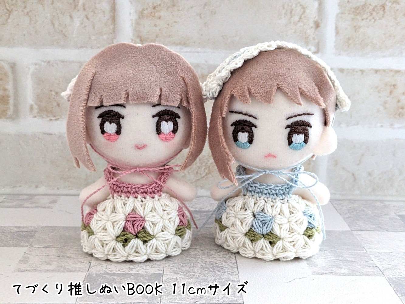 10-11cmぬいサイズ リフ編みワンピース＋ヘッドドレス（小さい花模様） - 193_amimono - BOOTH