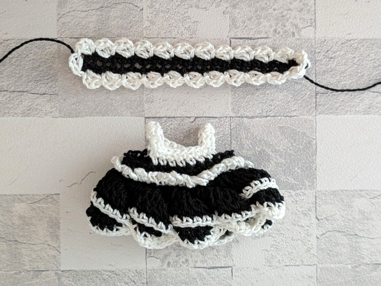 10-11cmぬいサイズ 重ね編みワンピース＋ヘッドドレス - 193_amimono - BOOTH