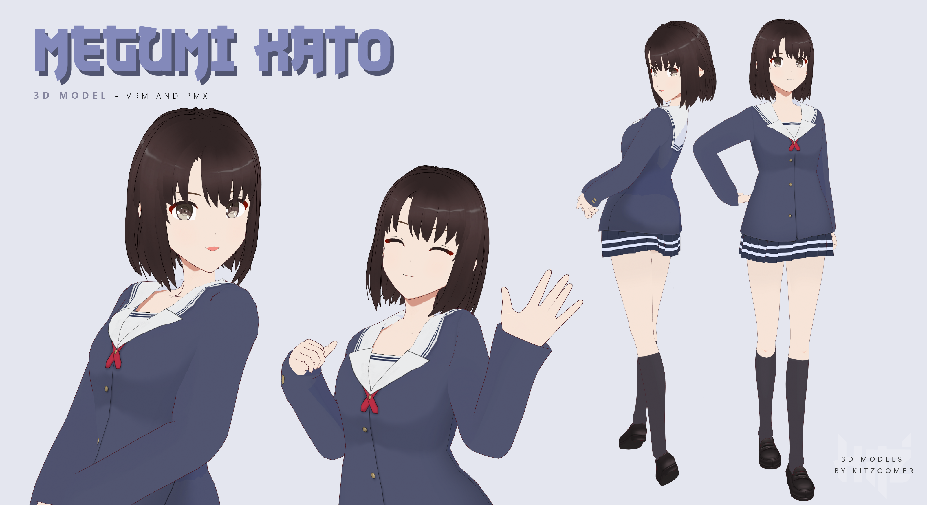 Megumi Kato - vrm pmx 3d model - Kitzoomer - BOOTH