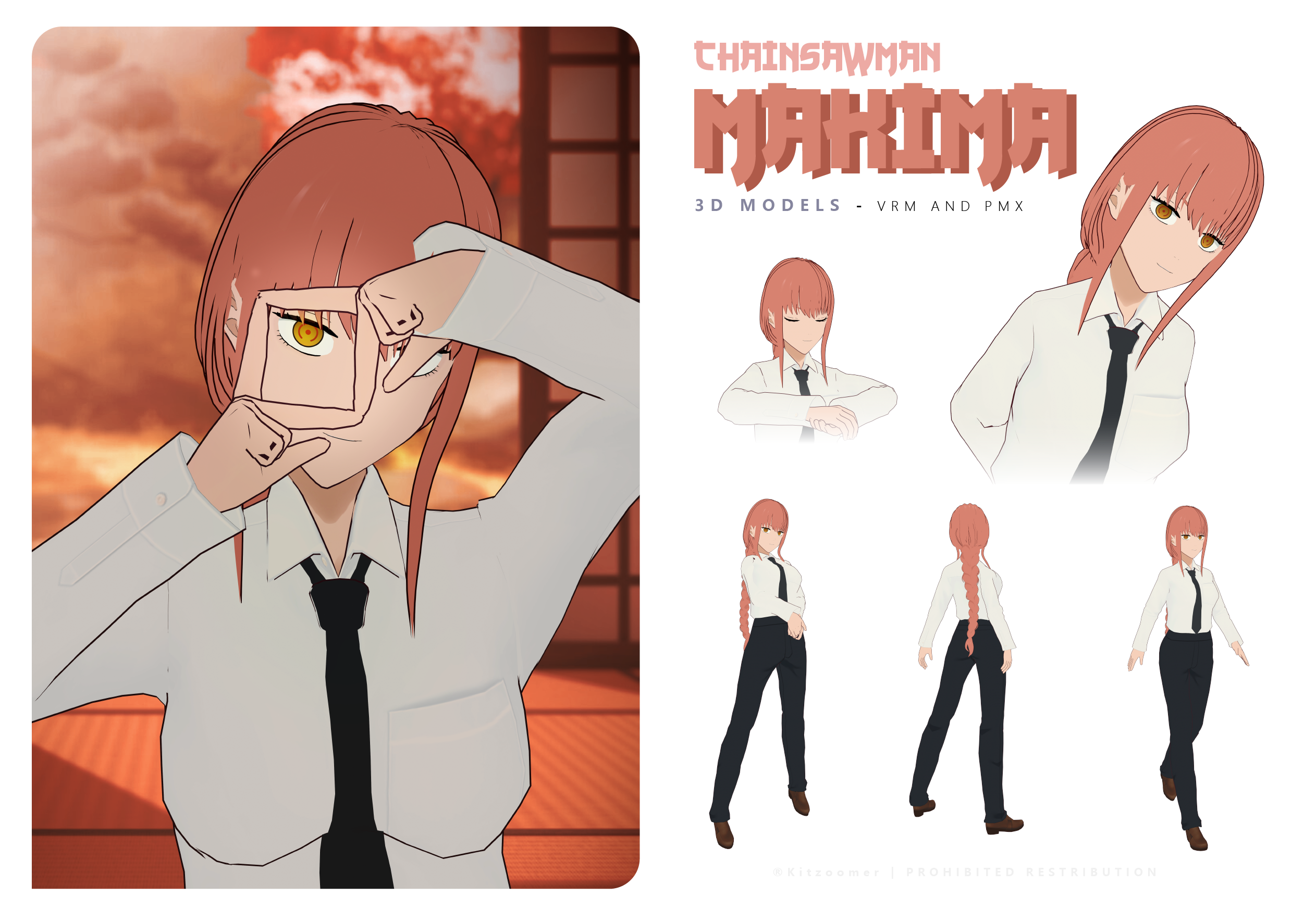 Makima 3d model - Chainsaw man .vrm and .pmx - Kitzoomer - BOOTH