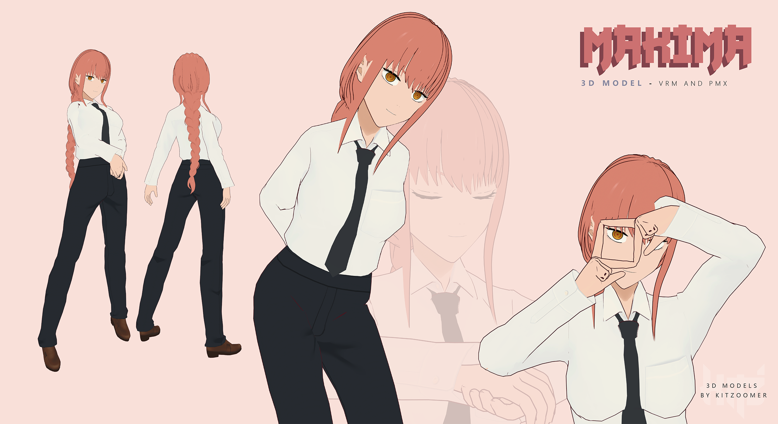 Makima 3d model - Chainsaw man .vrm and .pmx - Kitzoomer - BOOTH