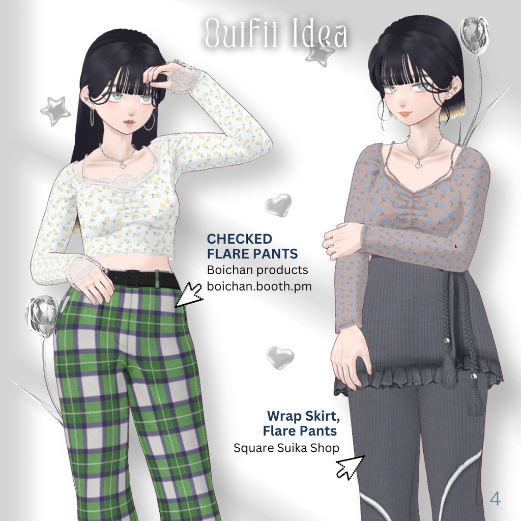 【Color Change】Flower Pattern Tops 【VRoid】 - Square Suika Shop - BOOTH
