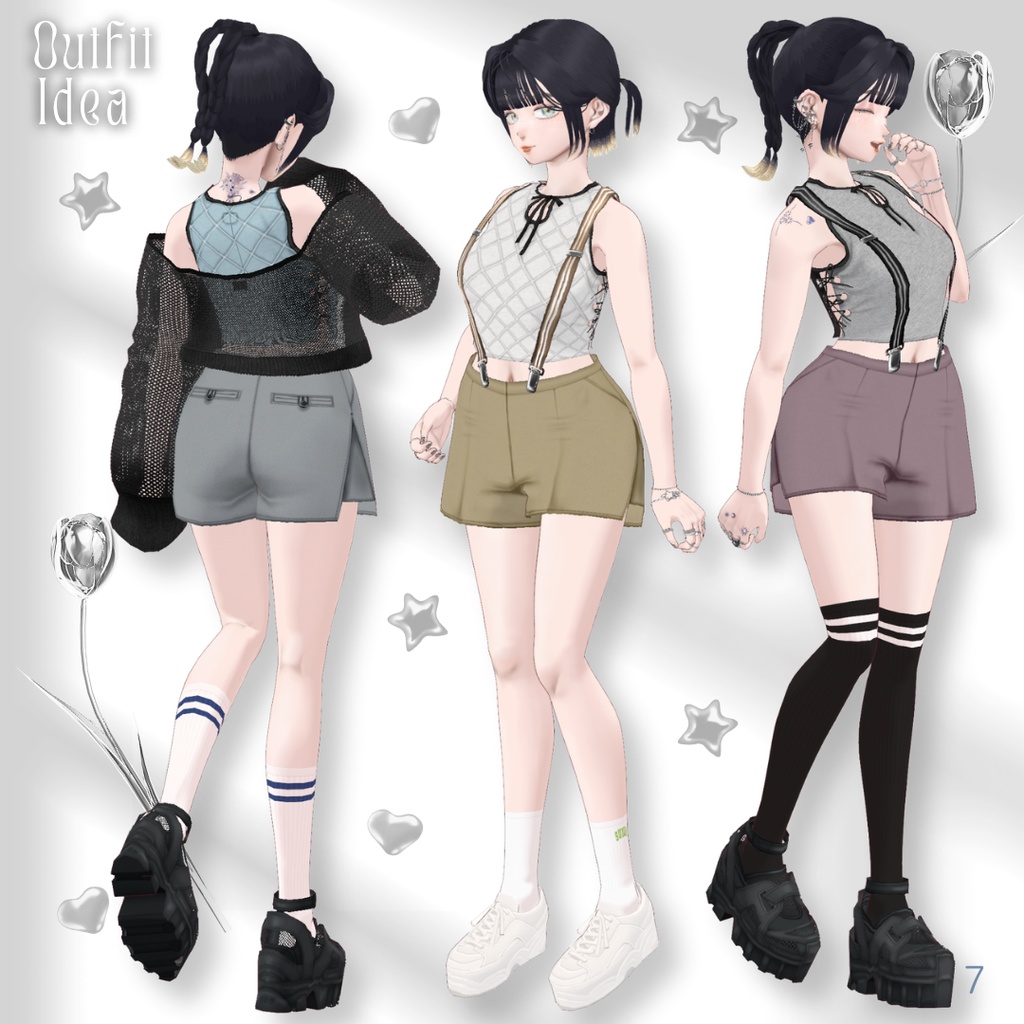 Suspender+Tank top＆Bottom Outfit SET【VRoid】 - Square Suika Shop - BOOTH