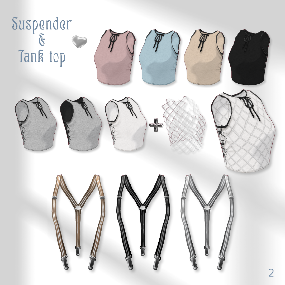 Suspender+Tank top＆Bottom Outfit SET【VRoid衣装】 - Square Suika Shop - BOOTH