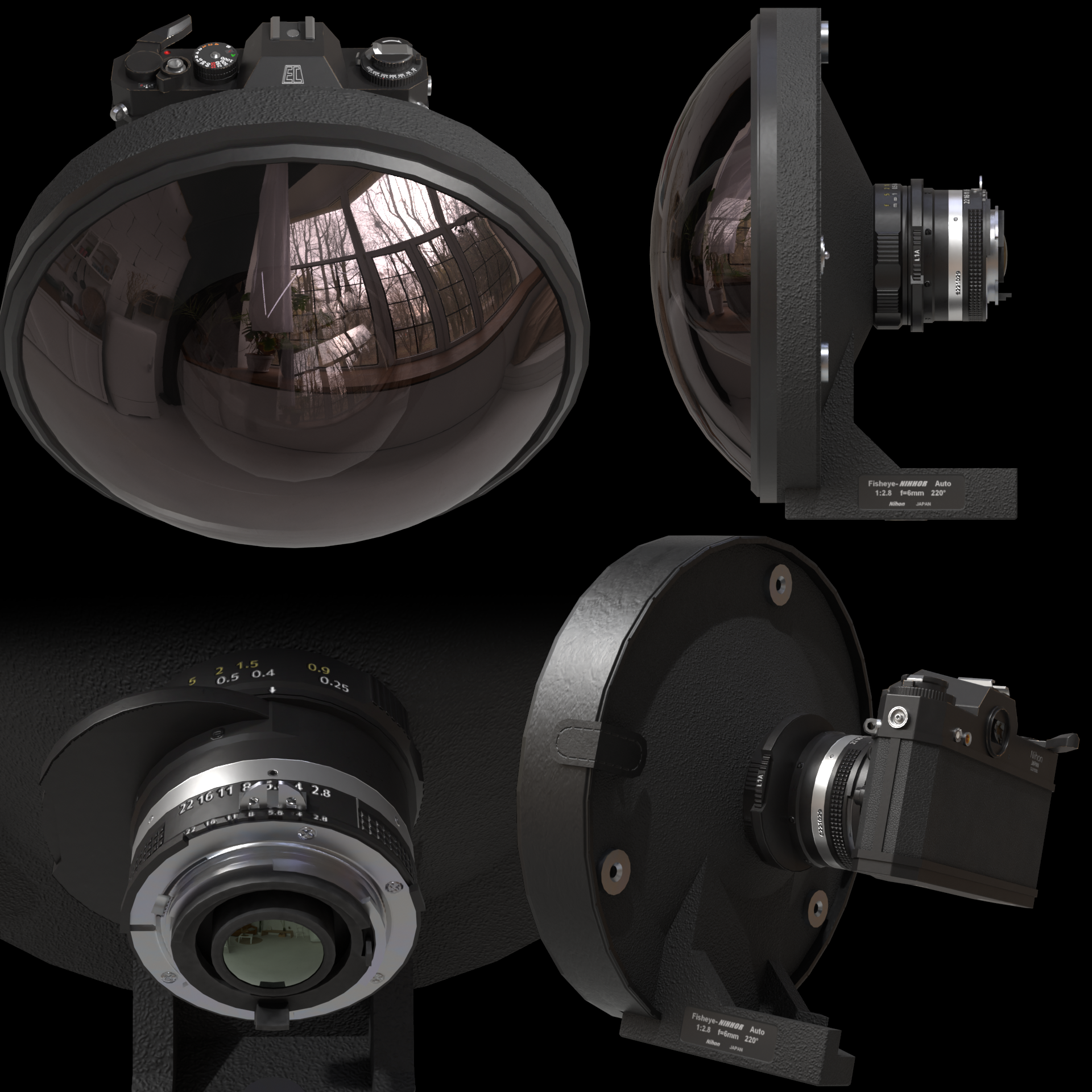 3Dモデル「"Al Fisheye-Nihhor 6mm F2.8S"+おまけフィルムカメラ」 - 楊枝製作所 - BOOTH