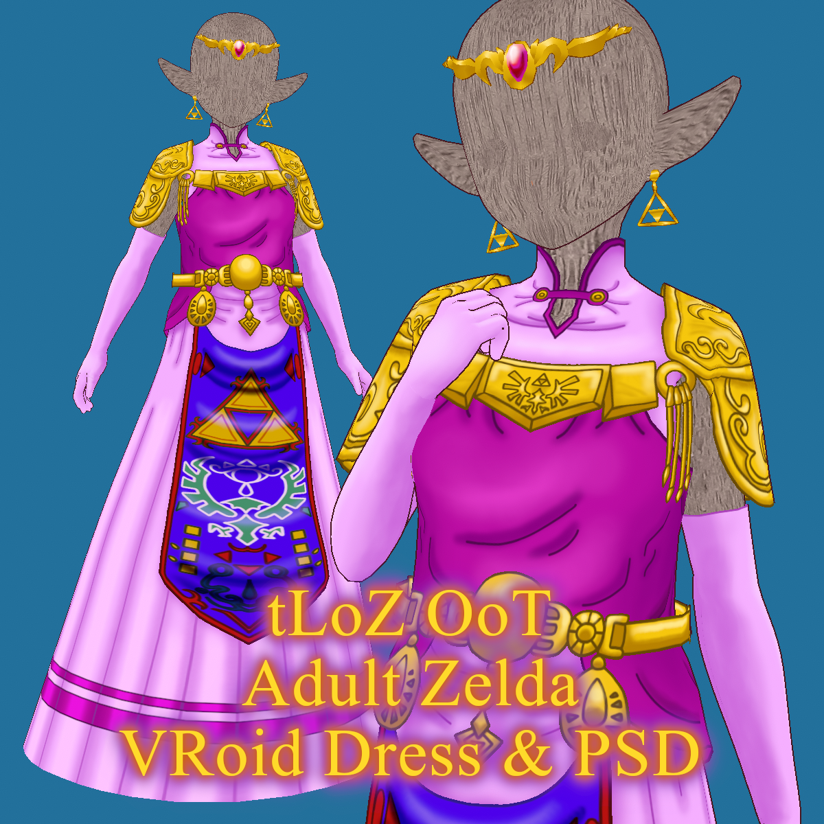 tLoZ Oot VRoid & PSD Adult Zelda Dress - MelodyCrystel's Carton - BOOTH