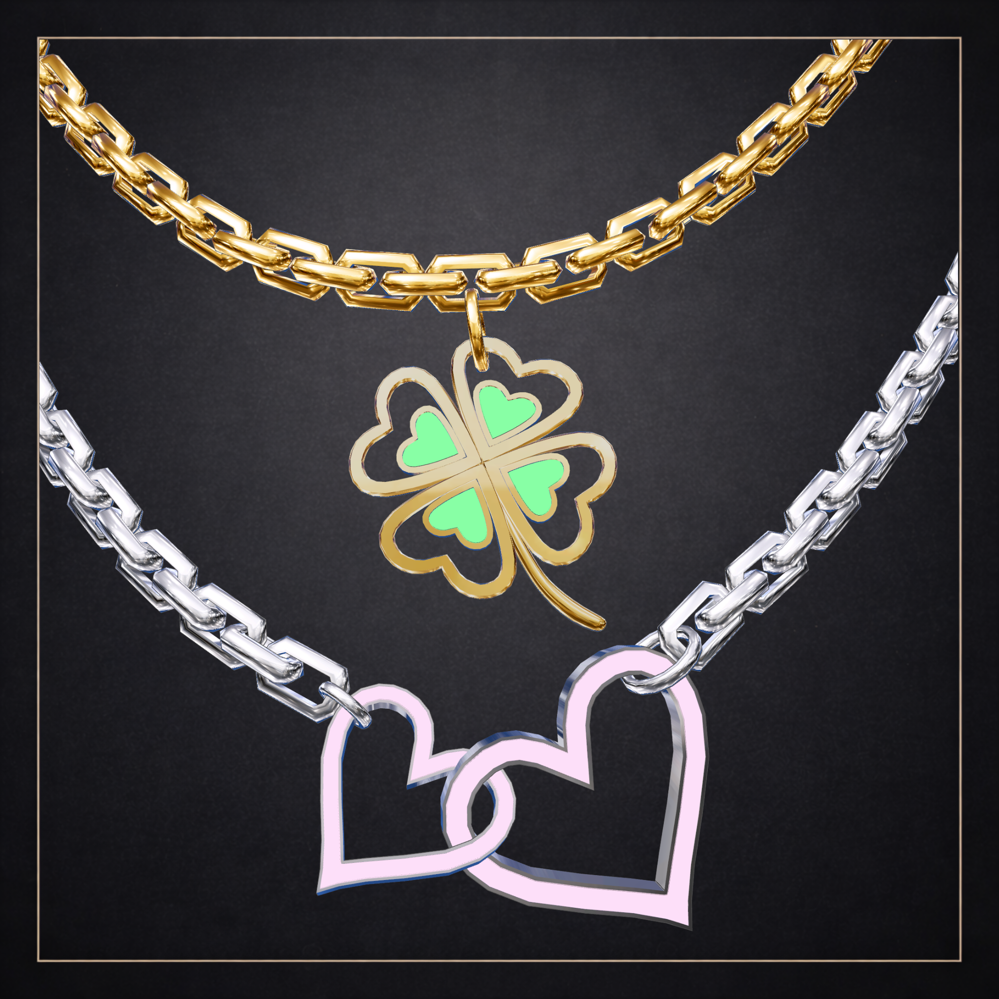 【VRChat】Heart & Clover Chain Necklace - uQushop - BOOTH