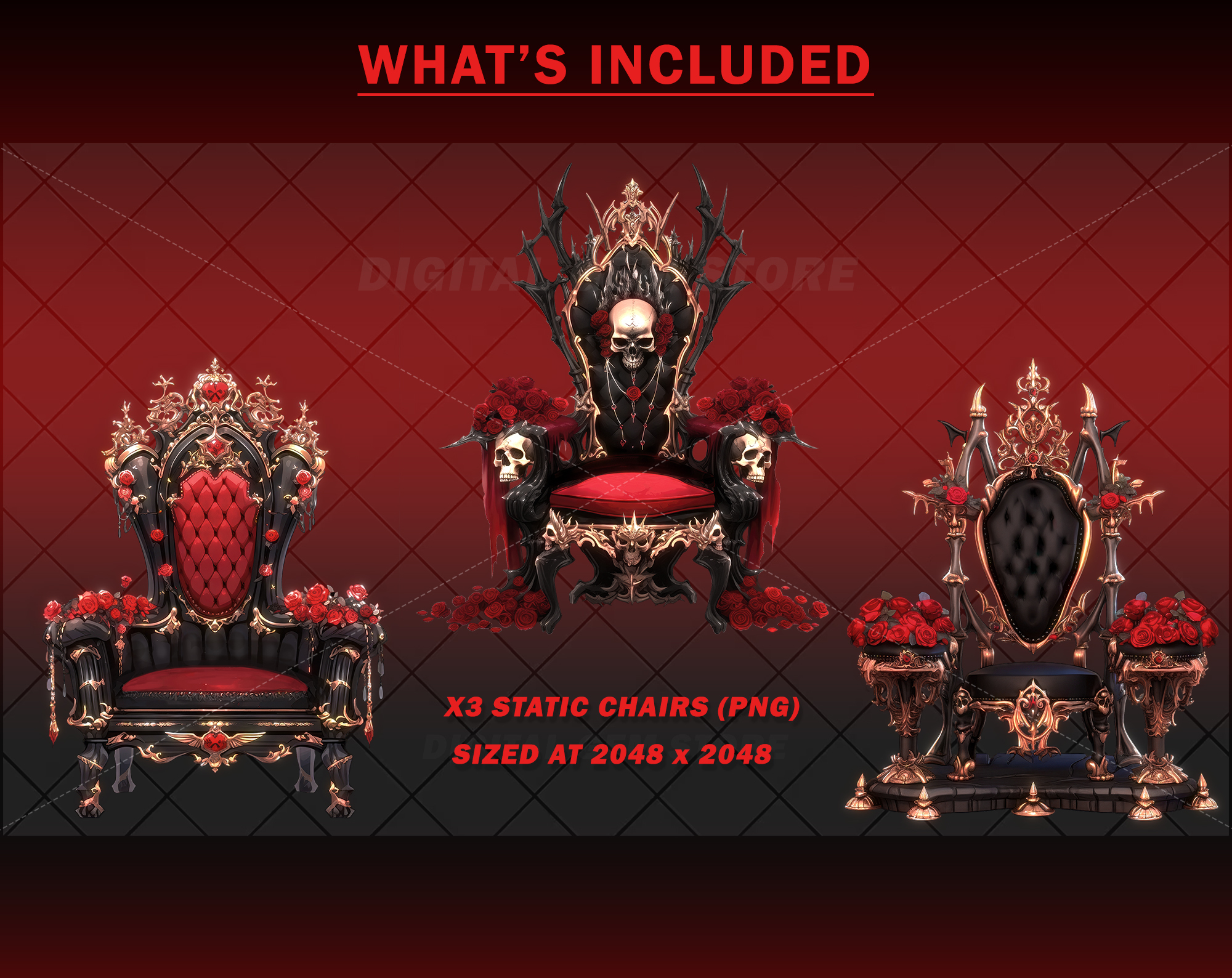 3x Vtuber Gaming Chair, Gothic vampire, red rose, romantic, assets ...