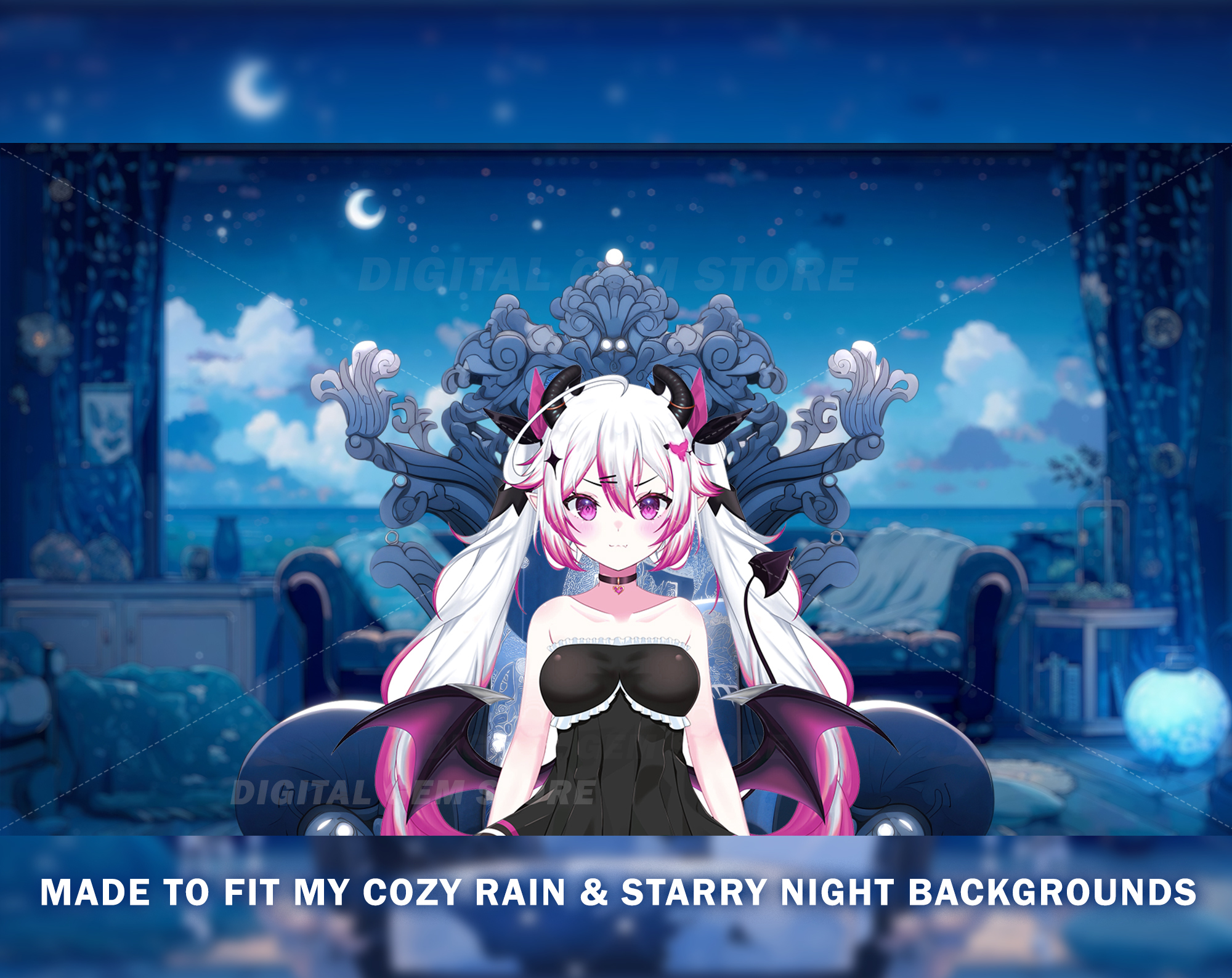 x6 Vtuber Chairs, Vtuber background, Japanese style, Blue themed, cozy ...