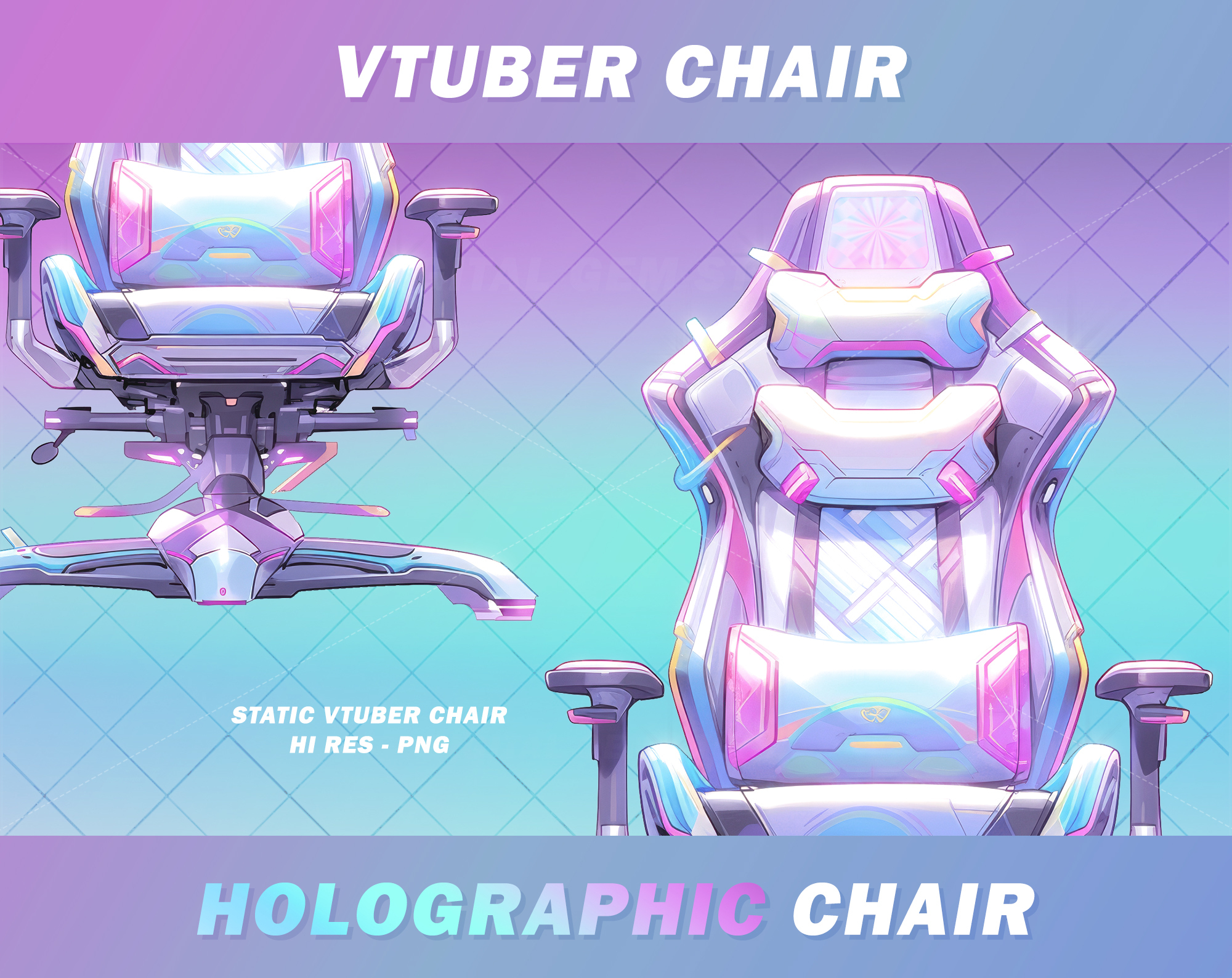 1x Vtuber Gaming Chair, Cute Holographic vtuber chair, assets, VTuber ...