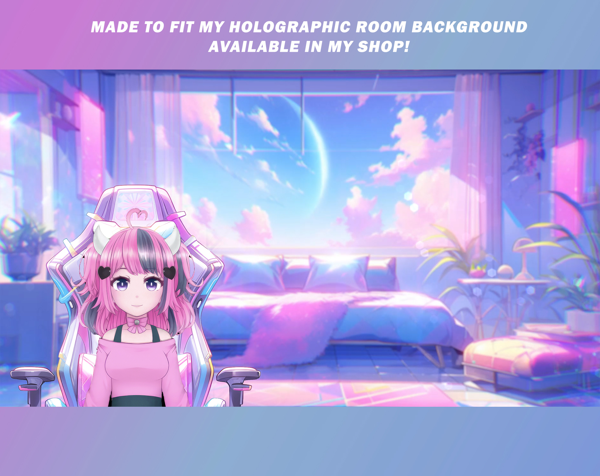 1x Vtuber Gaming Chair, Cute Holographic vtuber chair, assets, VTuber ...