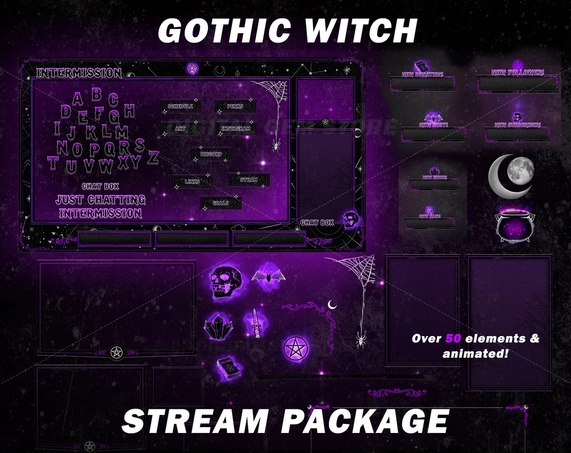 Gothic stream package, twitch stream overlay, stream decoration, gothic ...
