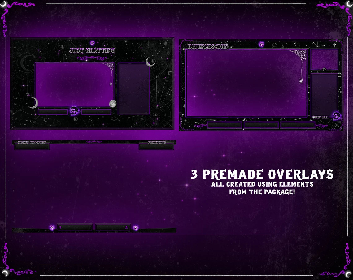 Gothic stream package, twitch stream overlay, stream decoration, gothic ...