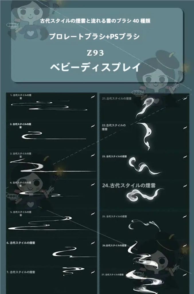 procreate+psブラシ レトロ 煙雲 流雲 ブラシ 古典 雲紋祥 雲騰雲 装飾 - kitokito - BOOTH