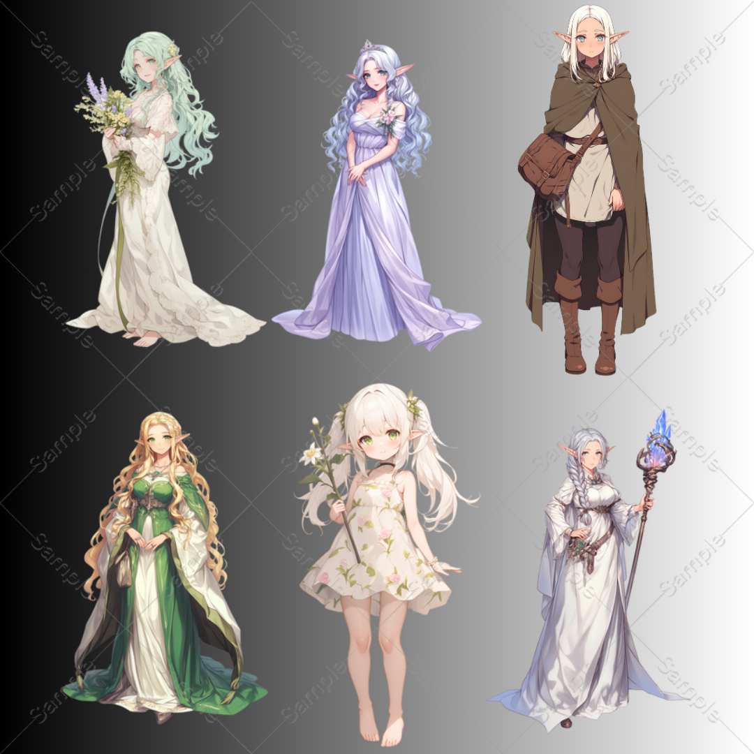 【立ち絵素材】エルフ [PNG25点]｜ファンタジー・TRPG・ゲームNPC・モブ - 🪼くらげさんの背景素材 - BOOTH