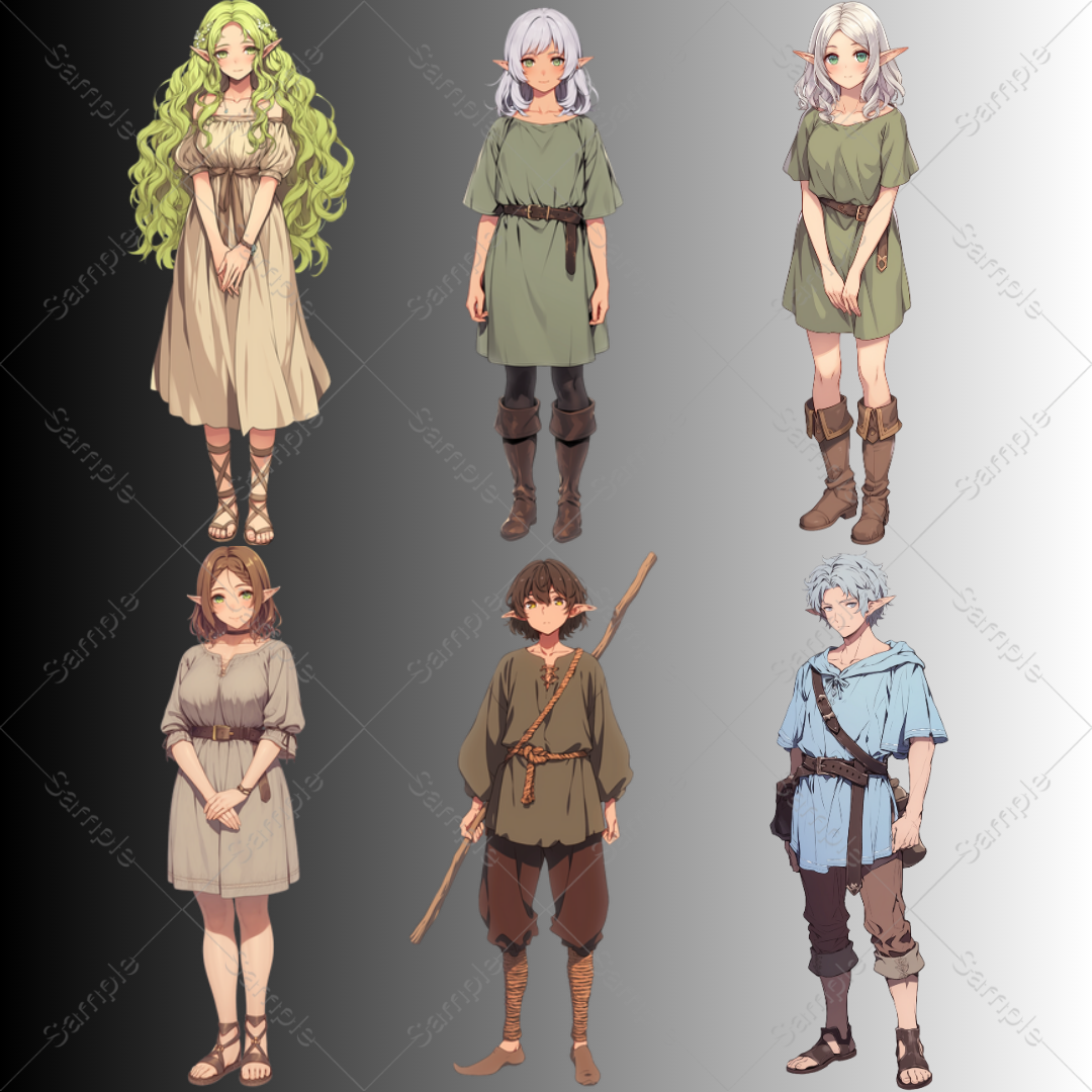 【立ち絵素材】エルフ [PNG25点]｜ファンタジー・TRPG・ゲームNPC・モブ - 🪼くらげさんの背景素材 - BOOTH