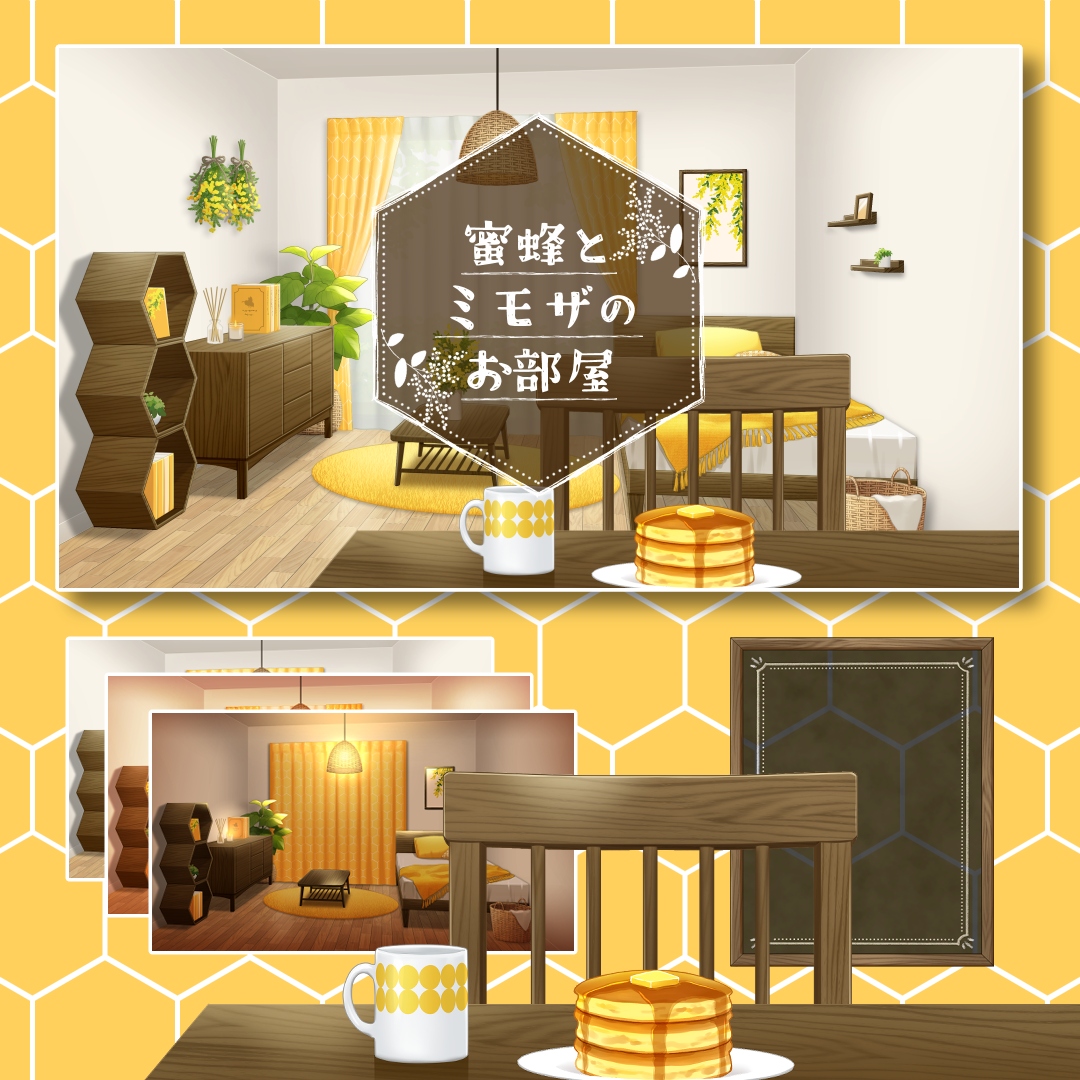 【配信背景】蜜蜂とミモザのお部屋/Bees and Mimosa Room - Room32 - BOOTH