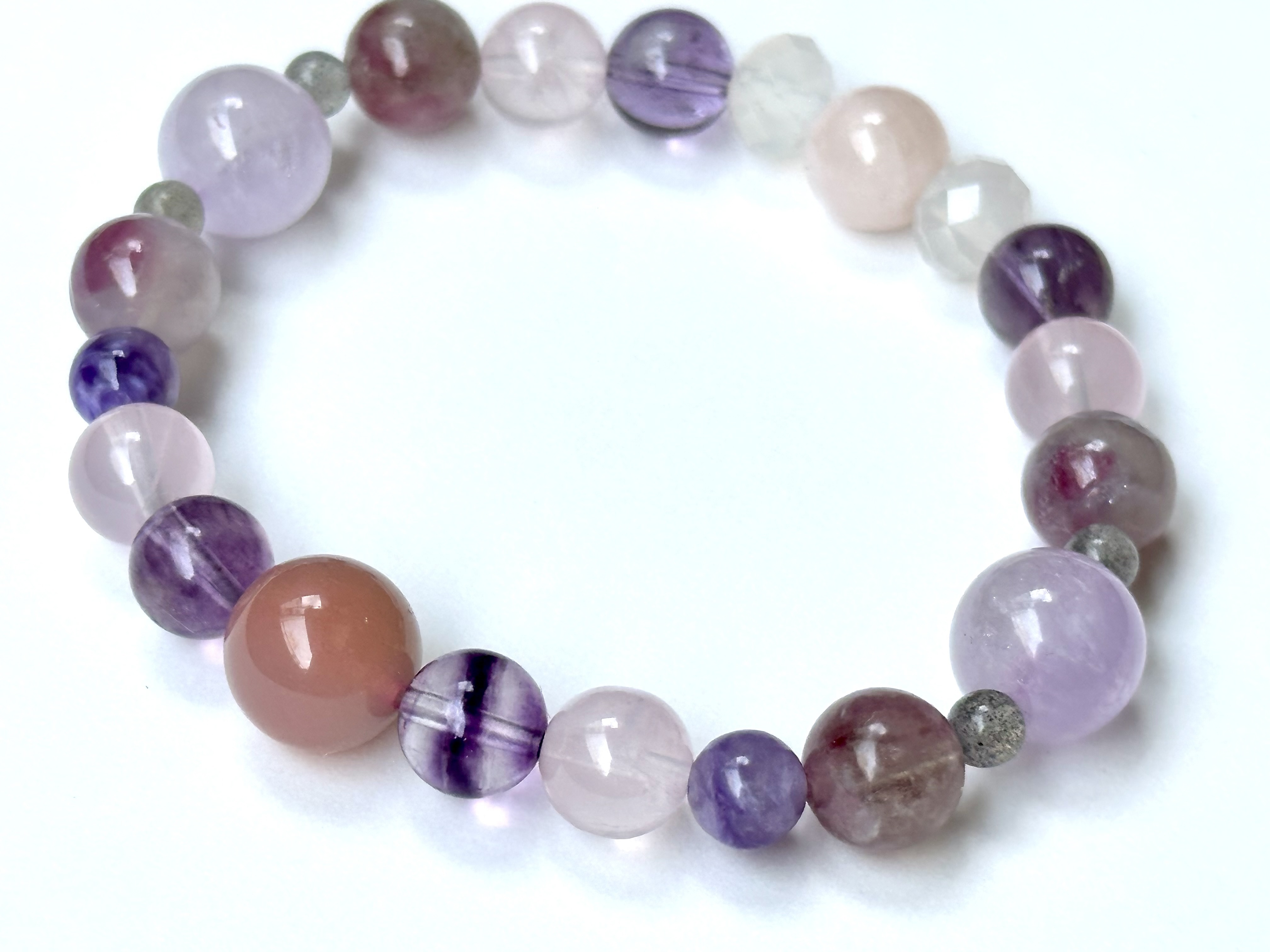 紫陽花－淡雨のこころ－ 」 ソルトソースアゲート フローライト ローズクォーツ エンジェルシリカ アメジスト etc/ 天然石ブレスレット ...