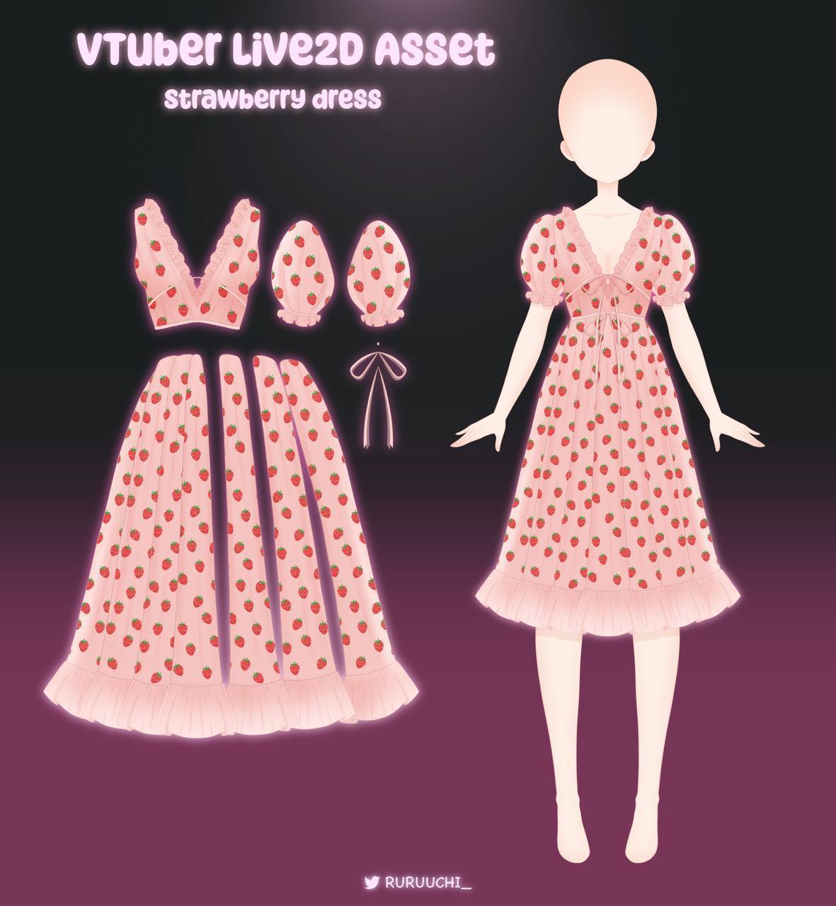 Strawberry Cherry Lemon dress Asset [PSD only ready to be rigged] for ...