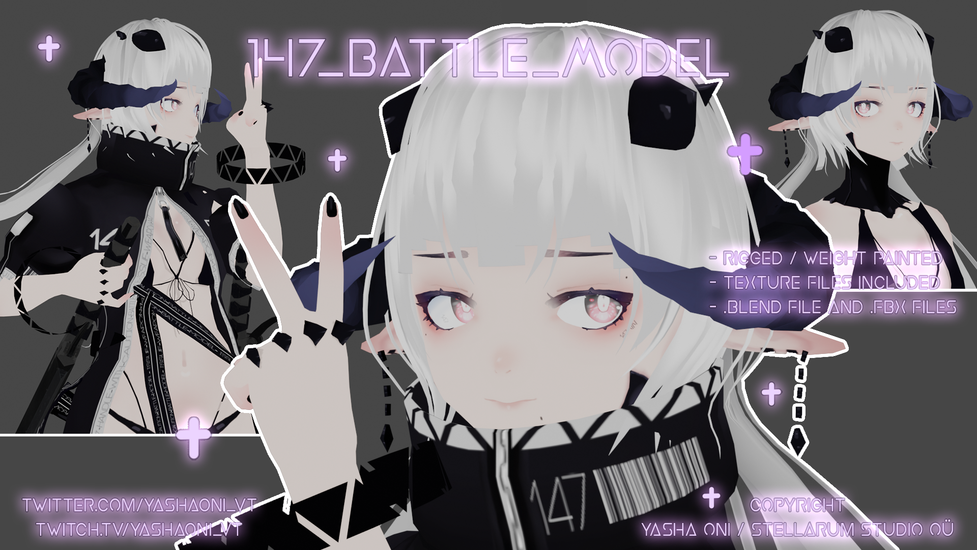 Vtuber / Vrchat model + Gunblades! - .FBX, .blend, unitypackage ...