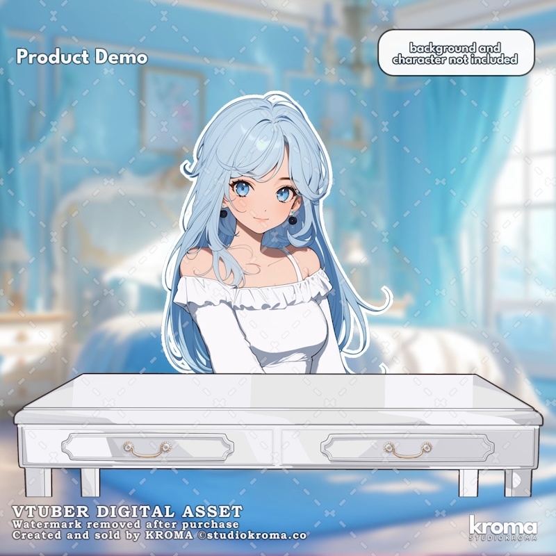 VTUBER ASSET - Glass Crystal Desk - 𝗞𝗥𝗢𝗠𝗔 - BOOTH