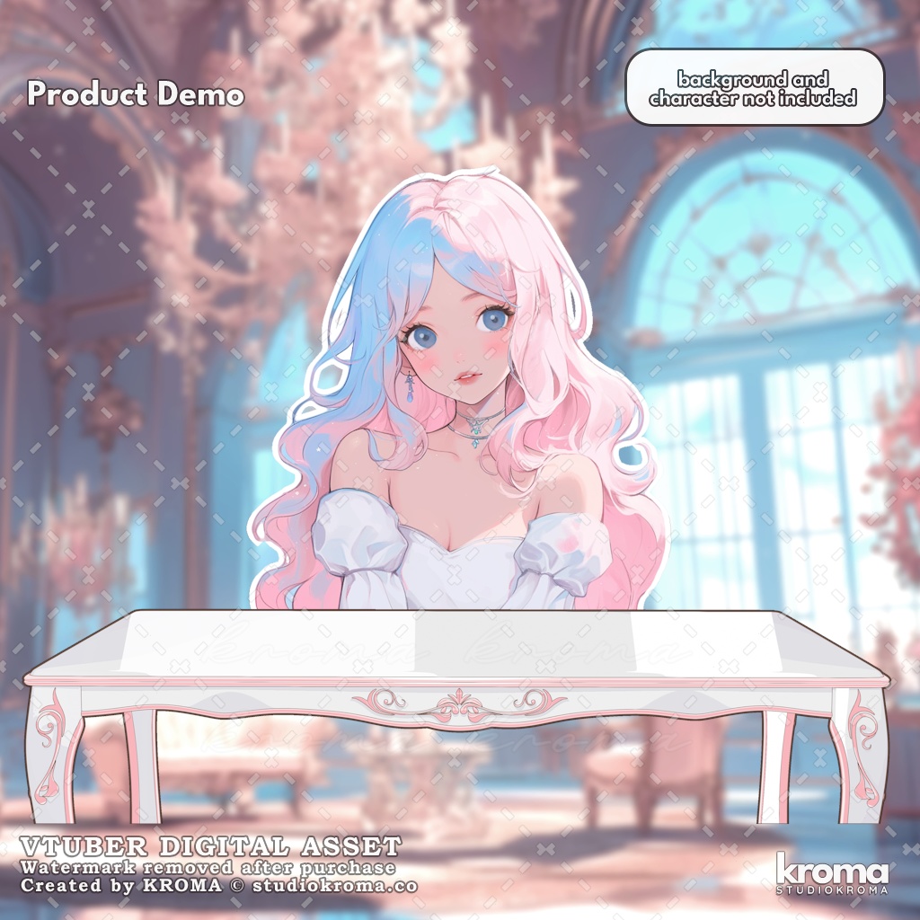 VTUBER ASSET | Romantic Style Desk - 𝗦𝗧𝗨𝗗𝗜𝗢 𝗞𝗥𝗢𝗠𝗔 - BOOTH