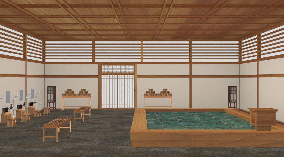 3D素材 15人以上が一緒に入れる木造の大浴場セット - suo-sozai - BOOTH