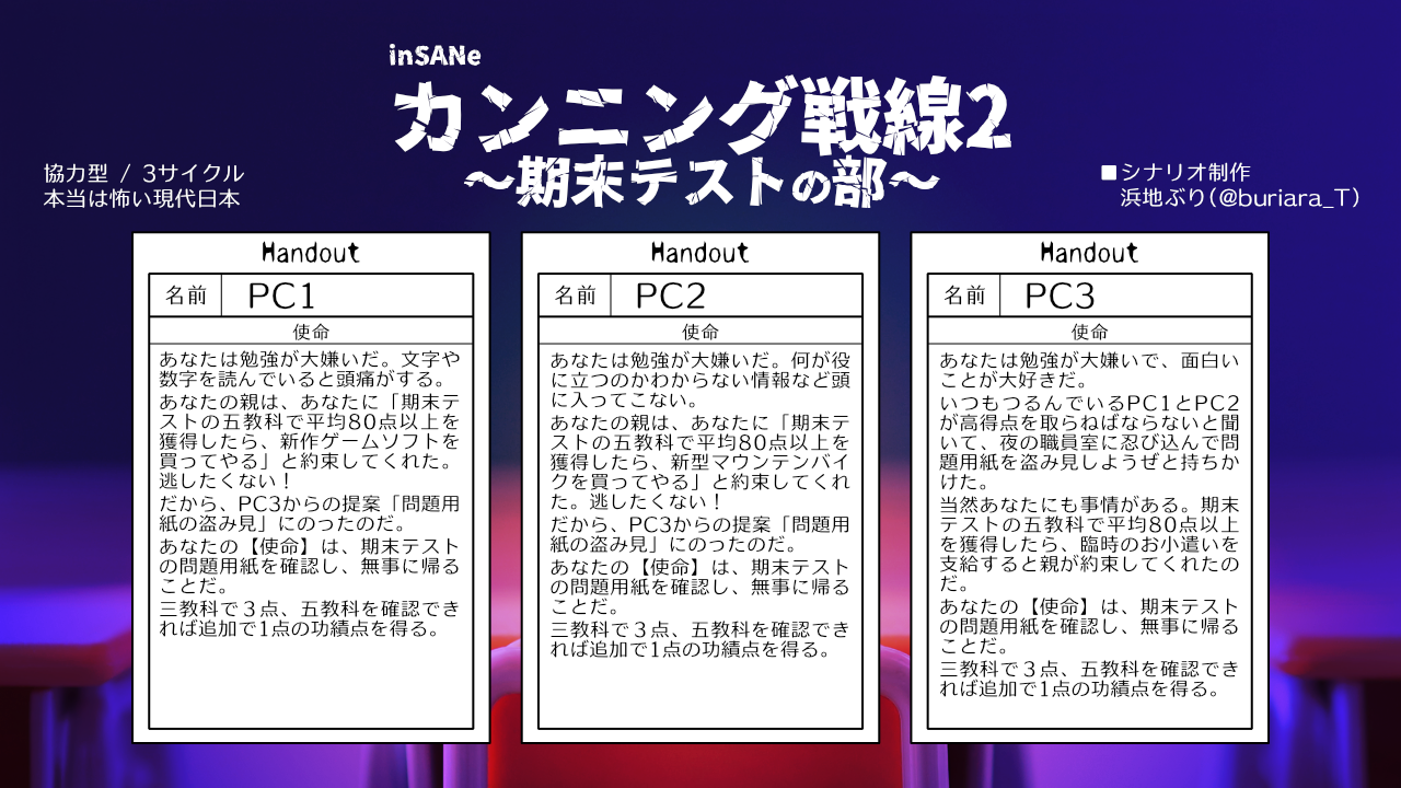 inSANeシナリオ集「カンニング戦線」 - ぶりはまち（TRPG） - BOOTH