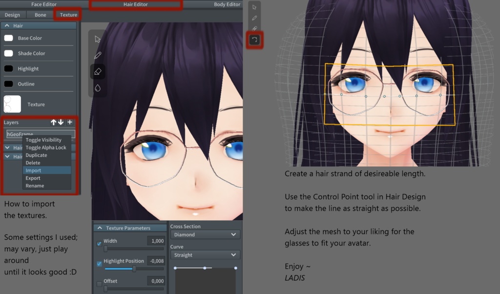 LADIS Geo Wireframe Glasses [VRoid] - ladis - BOOTH