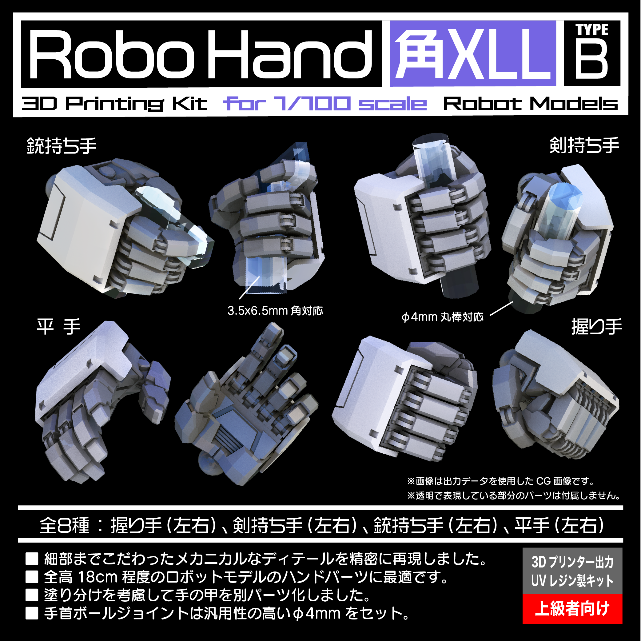 Robo Hand 角XLL (タイプB) - プラロボ工房 - BOOTH