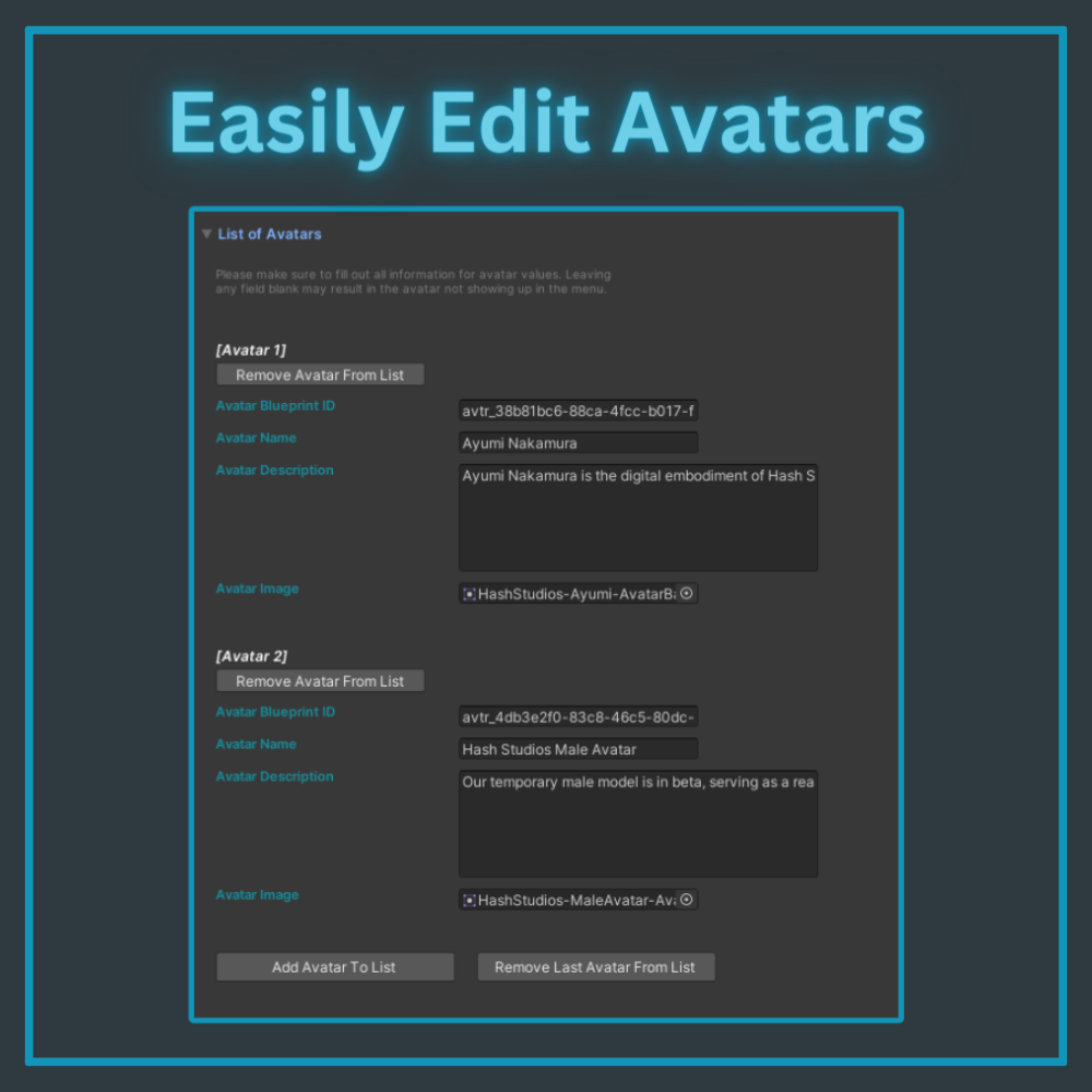 Hash Studios Avatar Selector / ハッシュスタジオズ アバターセレクター [UdonSharp] [SDK3] - Hash Studios LLC - BOOTH