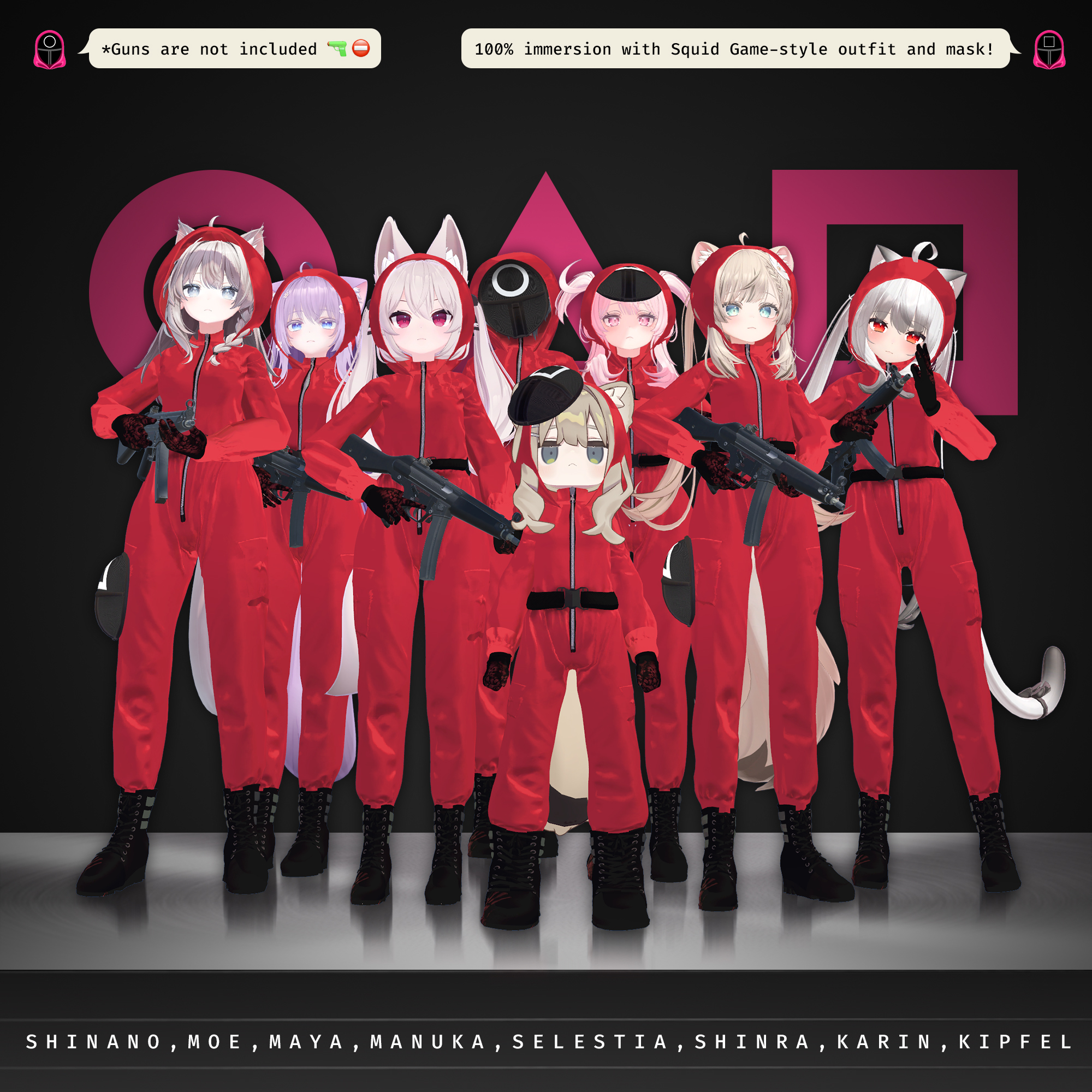 【8アバター対応】Squid Game Pink Soldiers Uniform Set - HATCH Planet - BOOTH