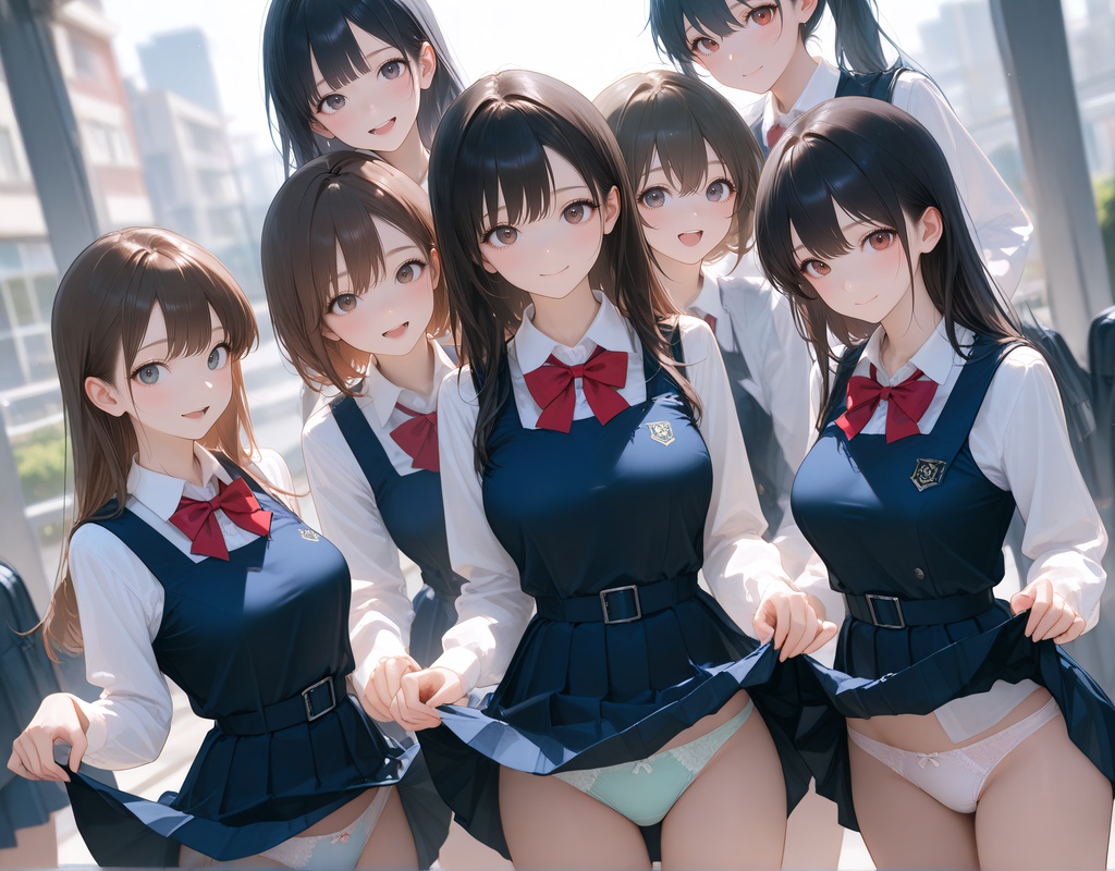 [214枚]清楚JKたくし上げハーレム高画質イラスト集 - 三河高原イラスト集 - BOOTH