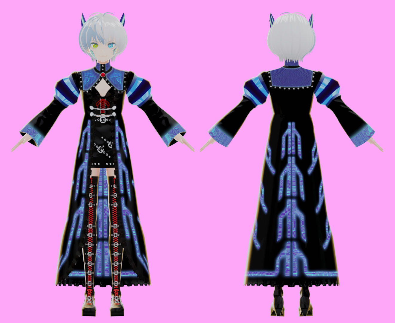 【VRoidテクスチャ素材】サイバーゴシック風コート【瑠璃】(セット物) - OBJECT CRAFTER - BOOTH