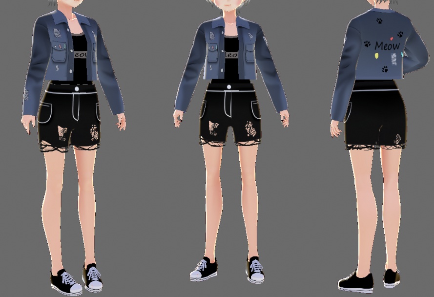 [Vroid] Jean Jacket and Black Short - Aya Dirkey - BOOTH