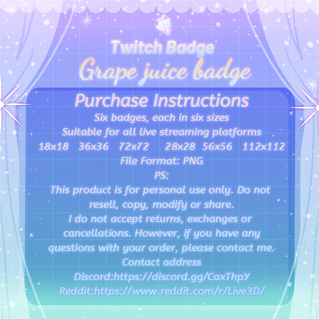 【Twitch Badges】Grape Juice Livestream Badges - VTuber Stream Shop - BOOTH