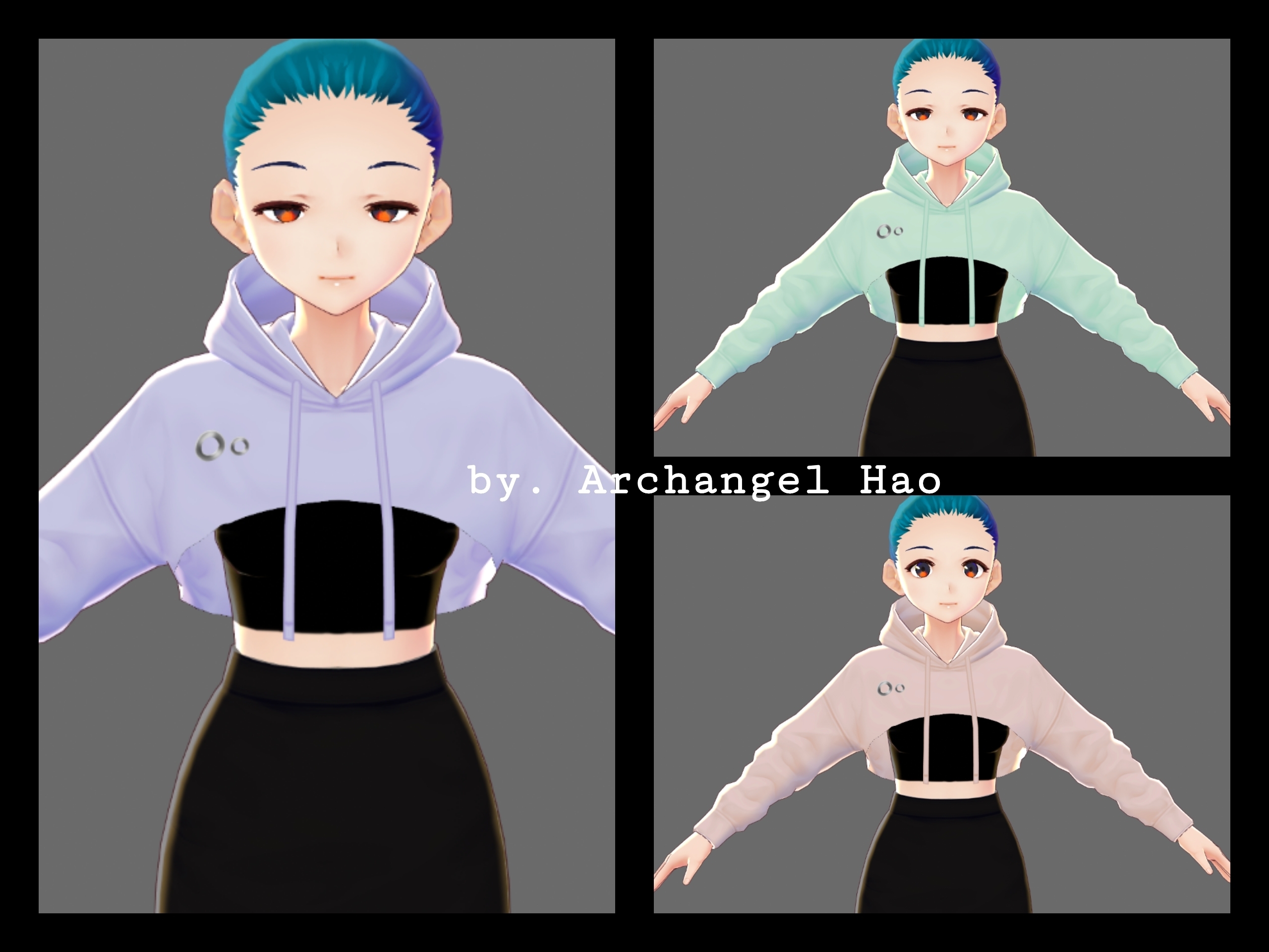 【Vroid】パステルカラーのフード付きセーター, Crop Pastel Color Hooded Sweater VRoid ...
