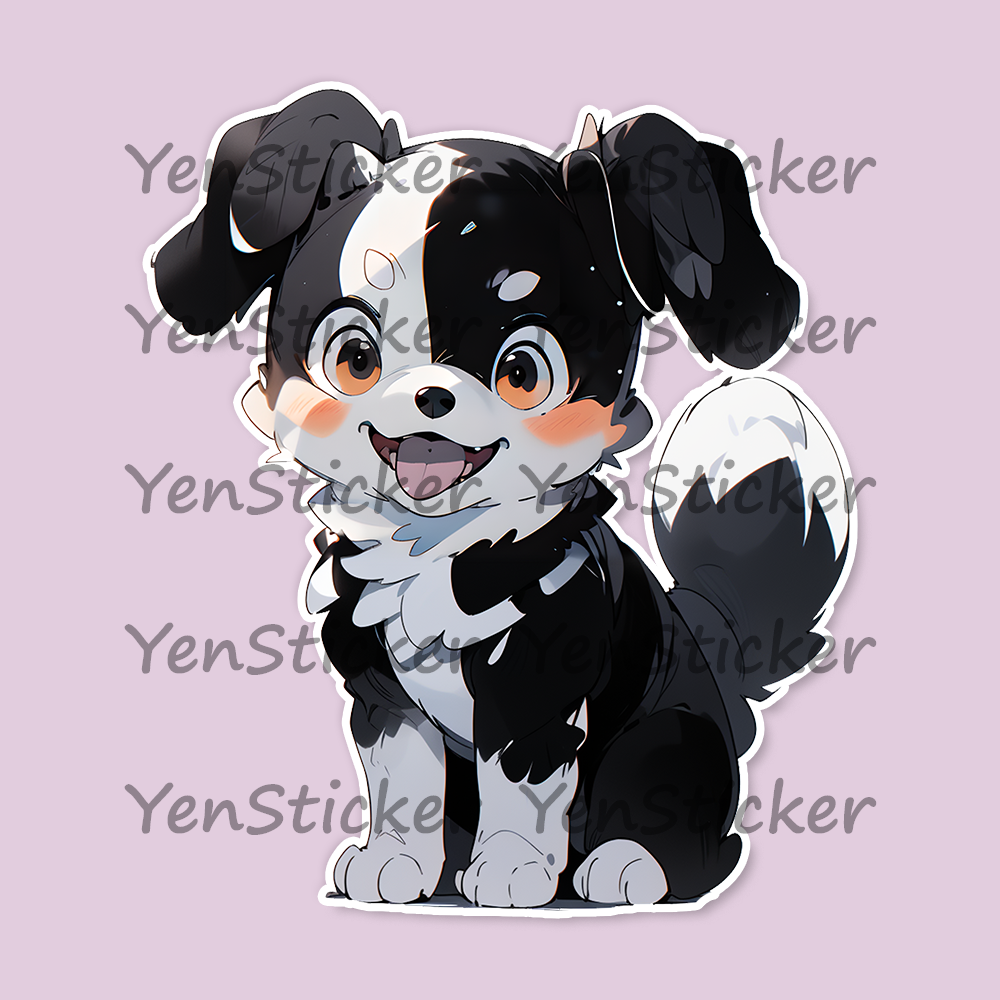 Cute digital design for sticker bundle (40P), Puppy sitting - かわいいデジタル ...