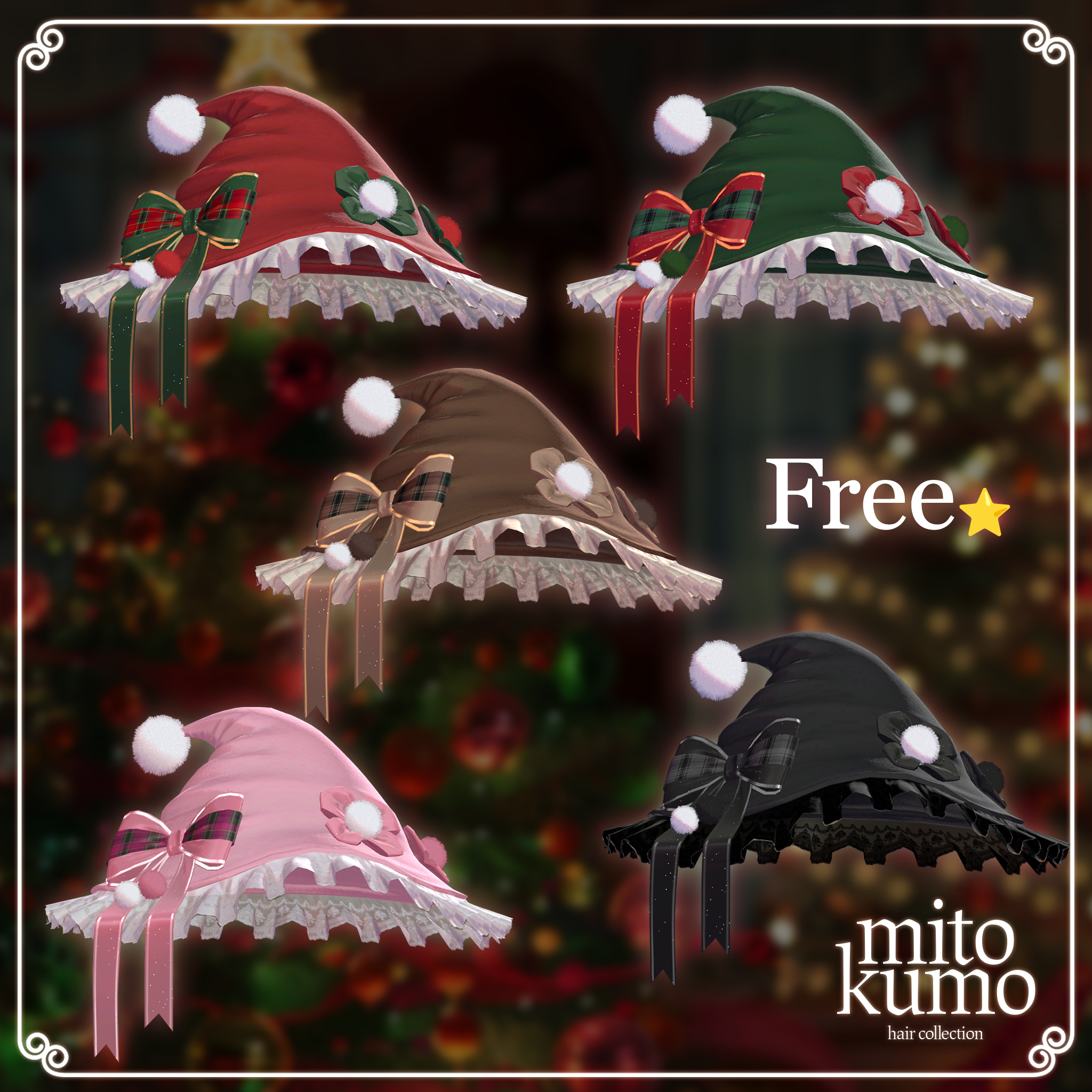 🔴【FREE】【VRC】 Velvet Holly Hat - mitokumo - BOOTH