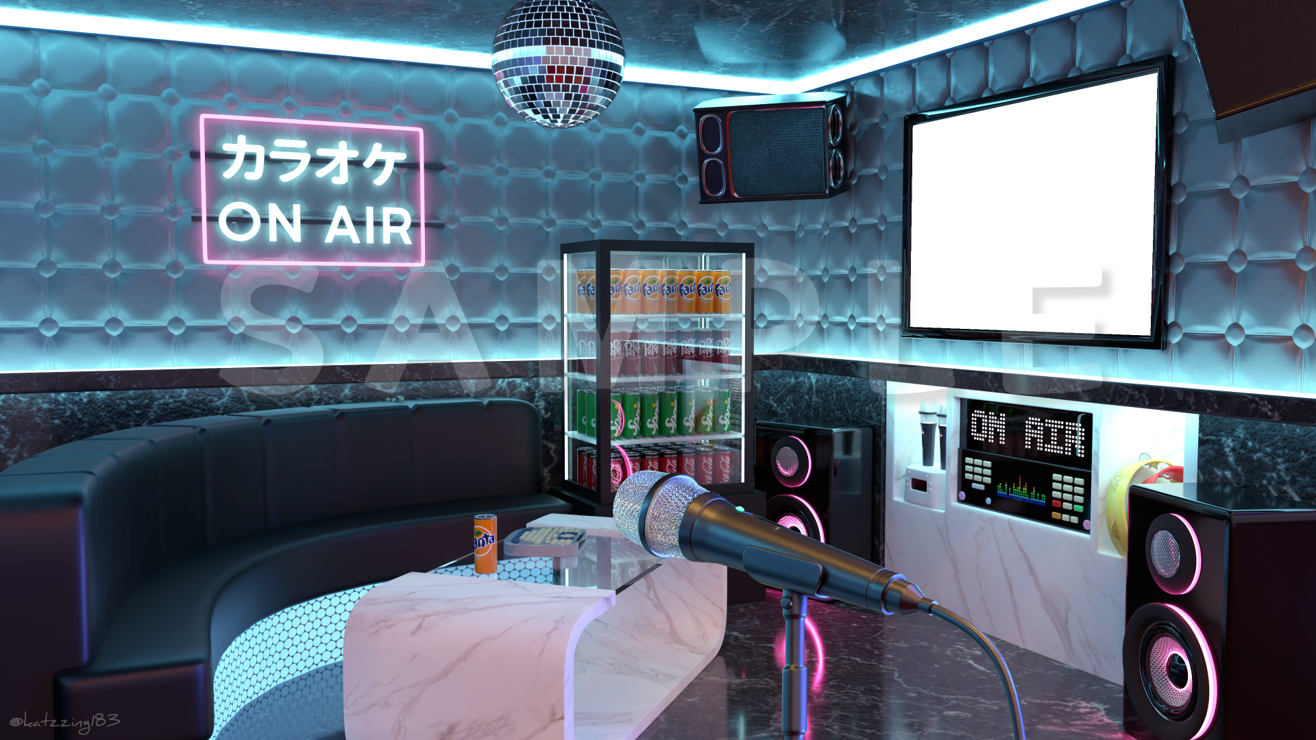 【配信素材】 Vtuber room KARAOKE (5color) set up assets 【Vtuber向け】 Live streaming vtuber background ...