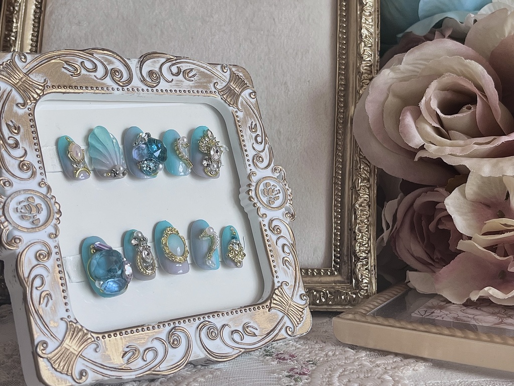 薄紫×ブルーグリーンマーメイドネイル - ruirui-neil - BOOTH