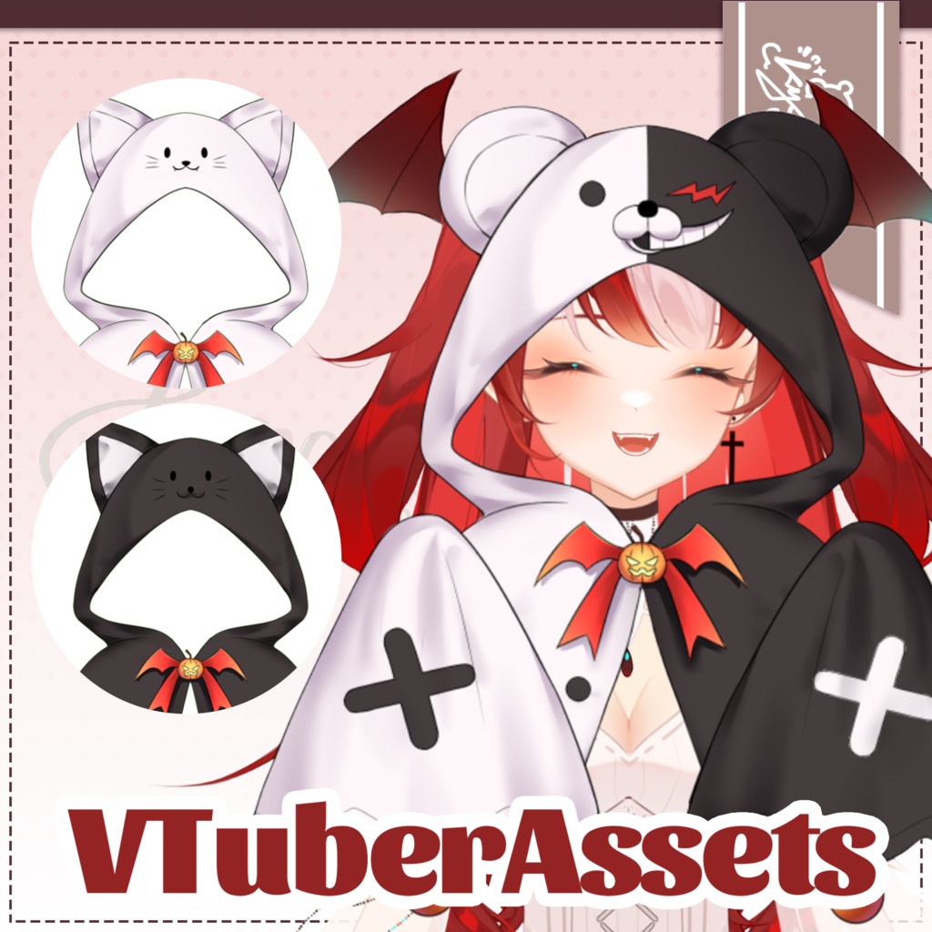[ Rigged Vtuber Assets] Halloween Monokuma Cloak/Pokemon puppets/Wing ...