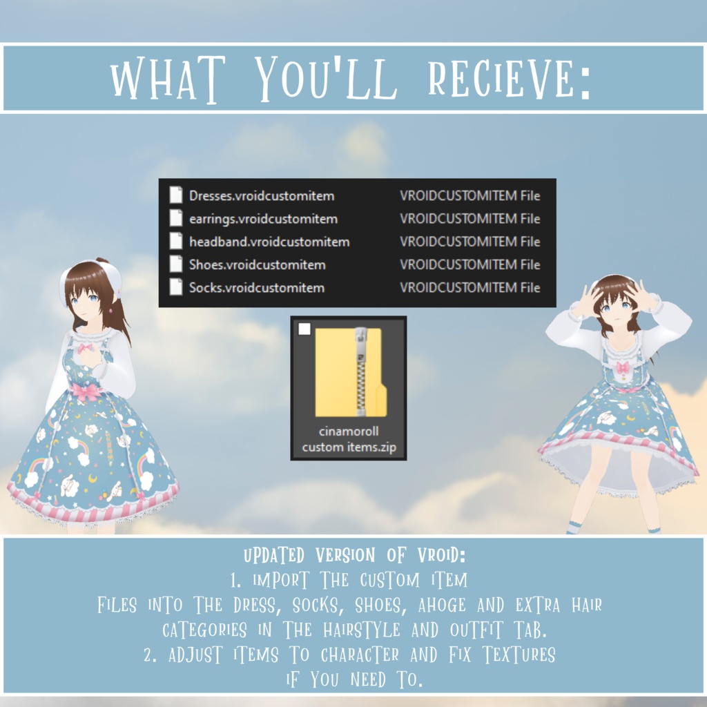 [VROID] Sanrio Cinnamoroll Outfit set - Pharoosh Assets - BOOTH