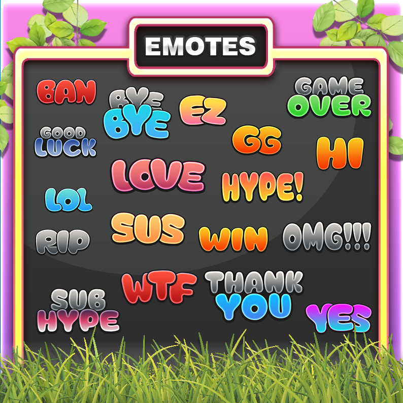 18 Twitch Text Emote Pack | Ban, Bye, Ez, Game Over, GG, Good Luck, Hi ...