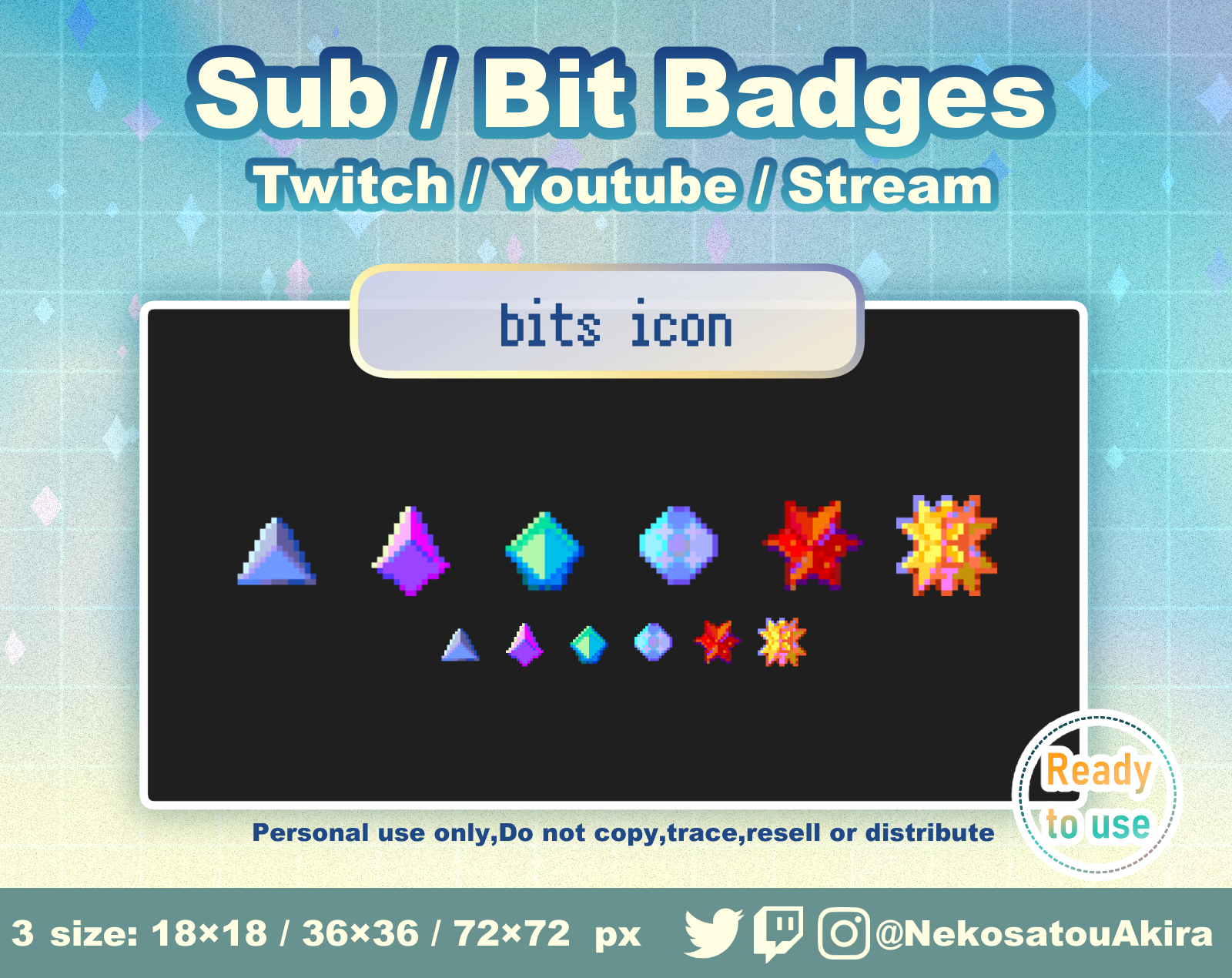 ドット絵ビッツアイコンバッジ Twitch Sub Badges x6 - Bit Badges / Pixel Art / Cute sub ...
